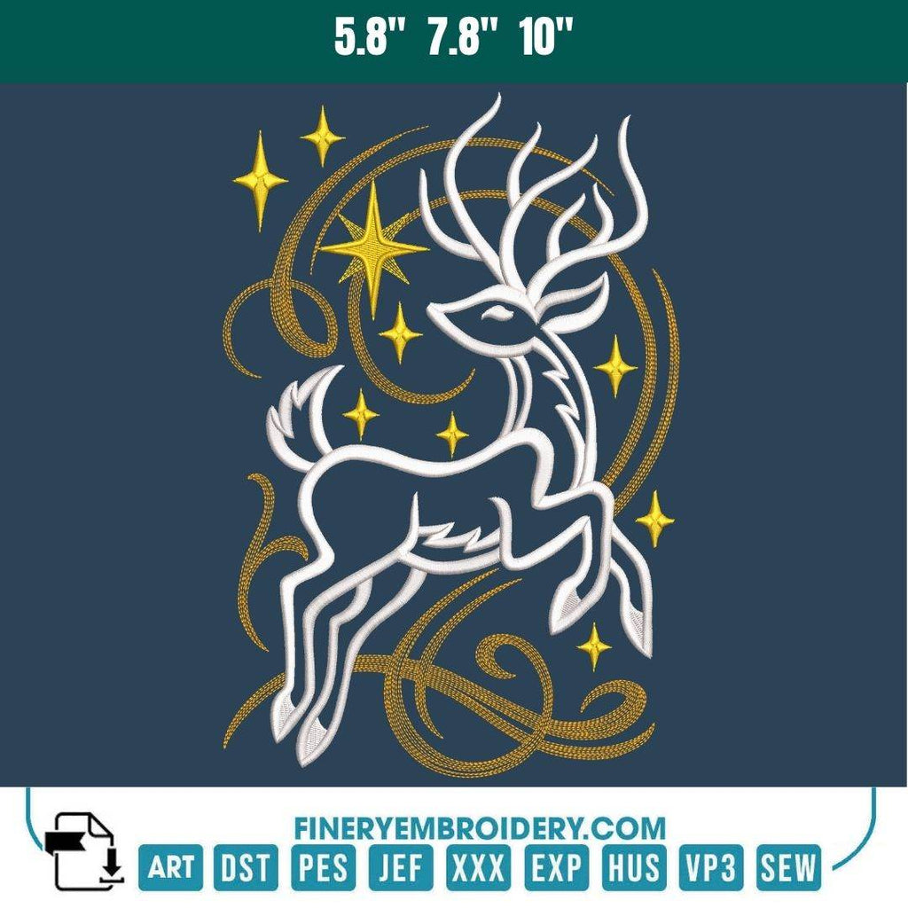 Enchanted Stag Embroidery Design | Mystical Deer with Stars ...